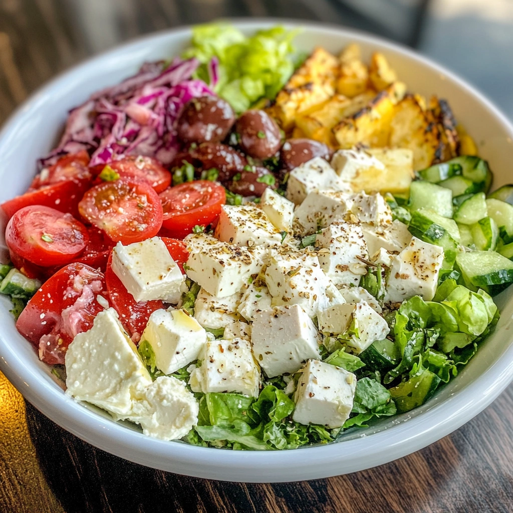 Easy Greek Salad with Feta, Olives, and Homemade Dressing onehourrecipes
