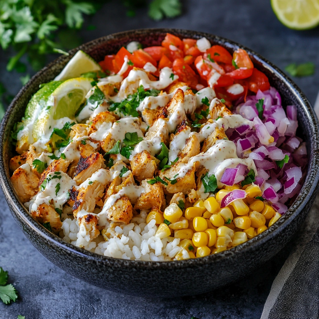Indulge in a Loaded Street Corn Chicken Rice Bowl onehourrecipes