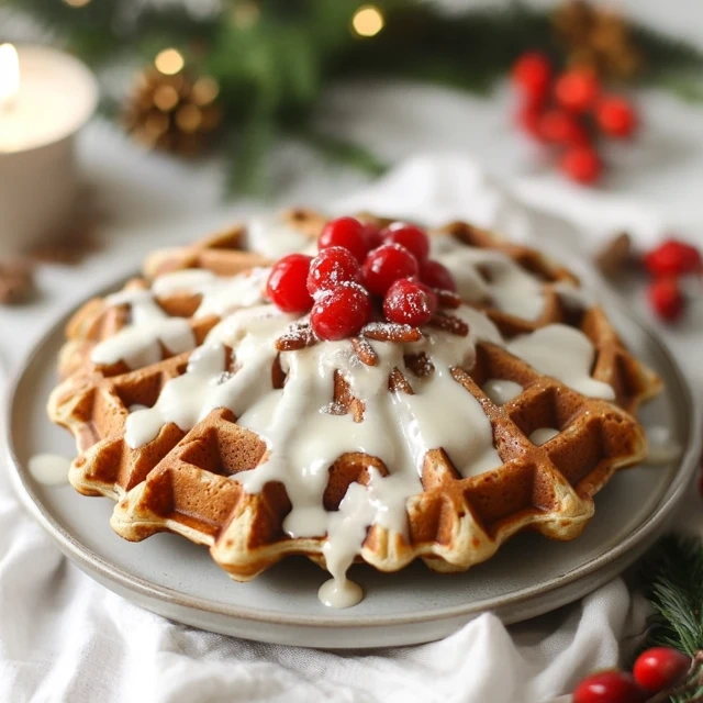 Easy Holiday Gingerbread Waffles with Cream Cheese Glaze